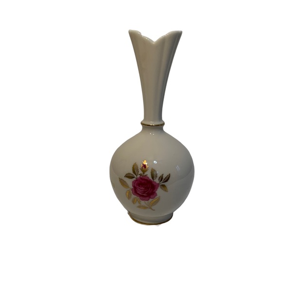 Lenox | Accents | Lenox 8 Rose Print Bud Vase Gold Trim Usa | Poshmark